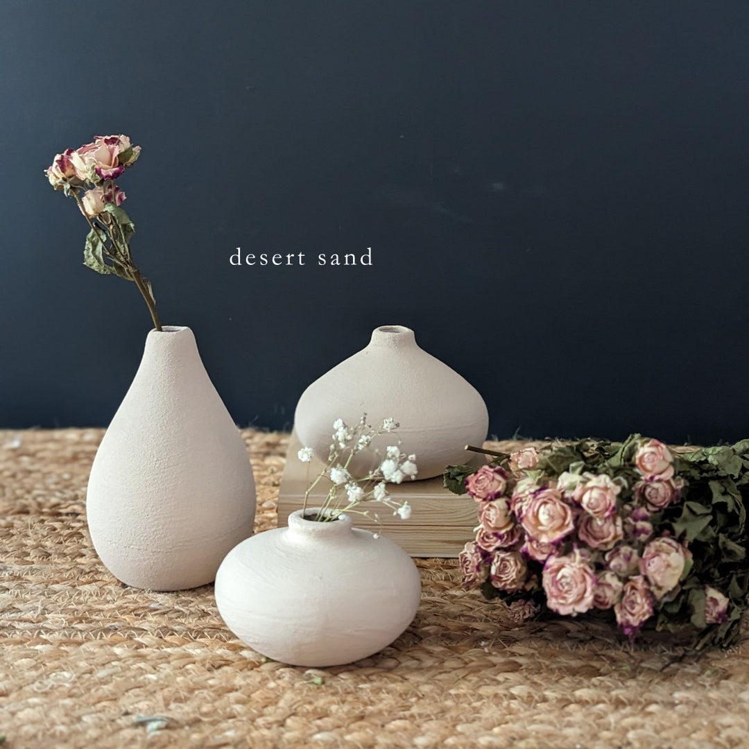 White Clay Bud Vases Natural Desert Earth Color Vases Minimal Modern ...