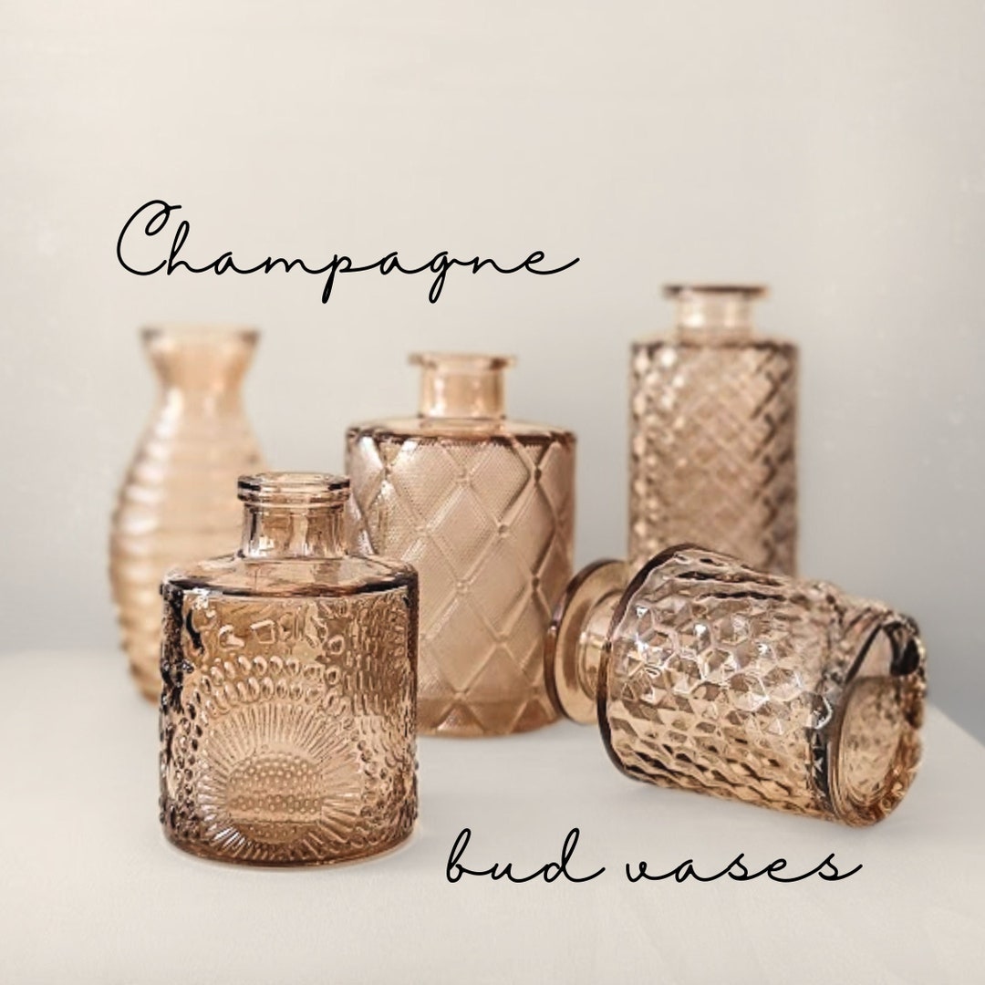 Champagne Blush Bud Vases Amber Glass Mini Vase Floral Pink Rose ...