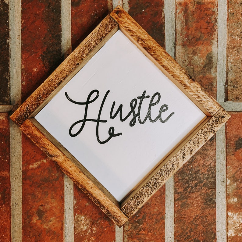 Wood Sign Hustle Wall Sign Office Sign Wooden Wall Decor Boho Framed ...