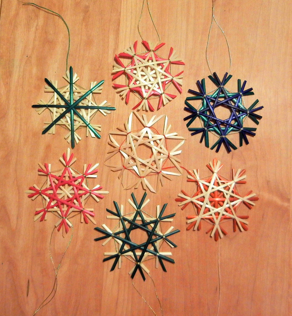 Set of 3 Traditional German Straw Star or Snowflake Ornaments 2.75 in ...