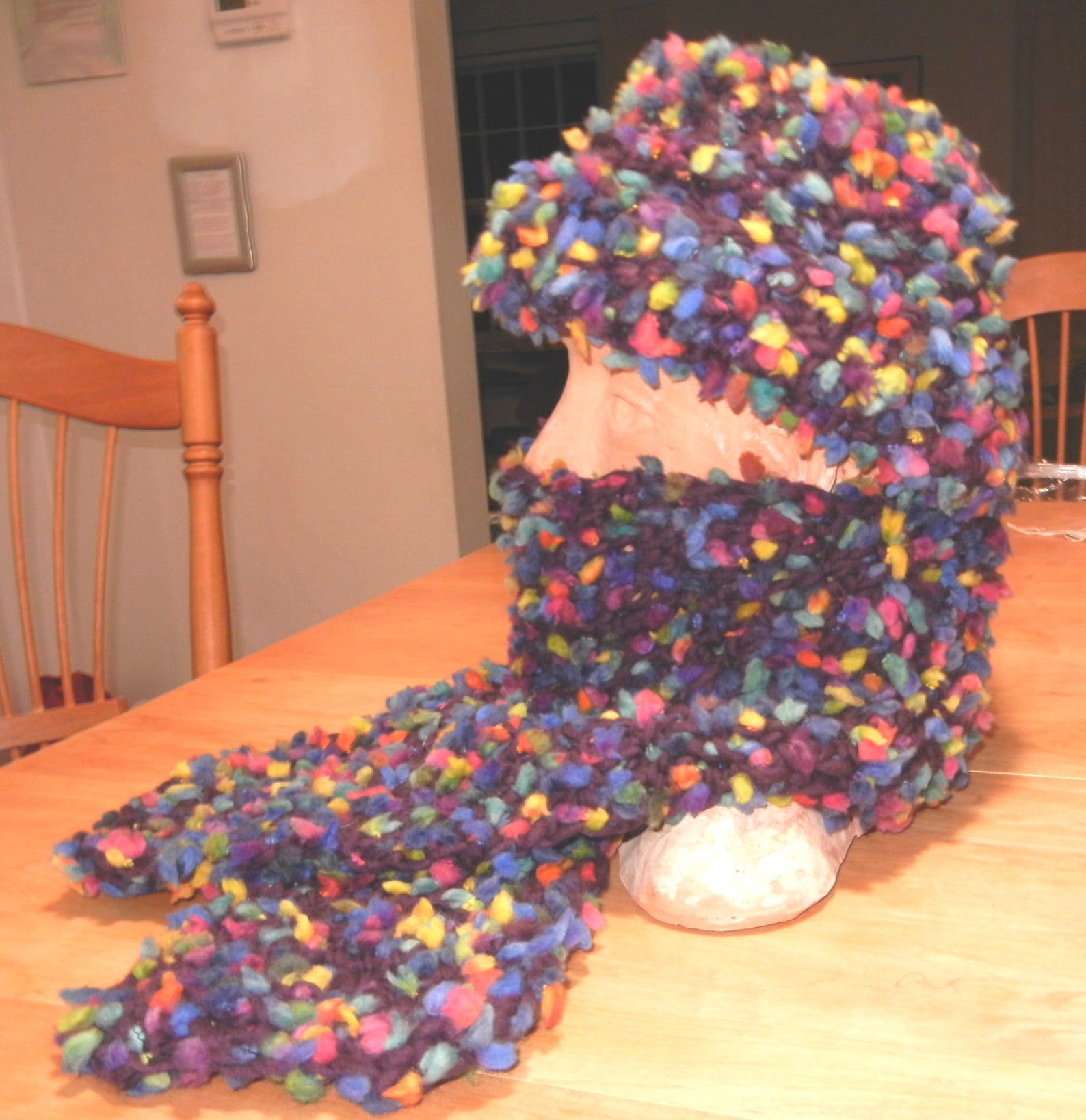 Colorful Popcorn Hat - Dark Plum With Brightly Colored Puffs ...