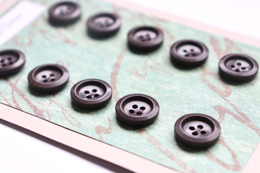 Vintage Dark Brown Shirt Buttons - Classic 4-hole Set of 10 With Raised ...