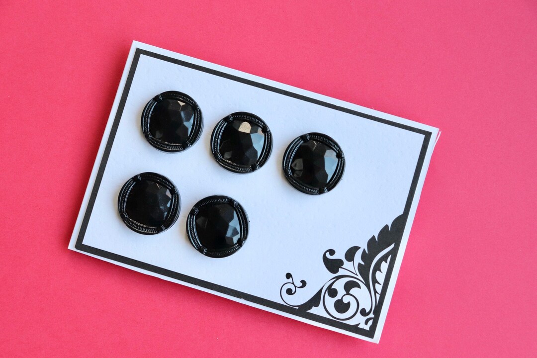 Shiny Black Glass Look Buttons - Stunning Vintage Set of 5 on Card ...