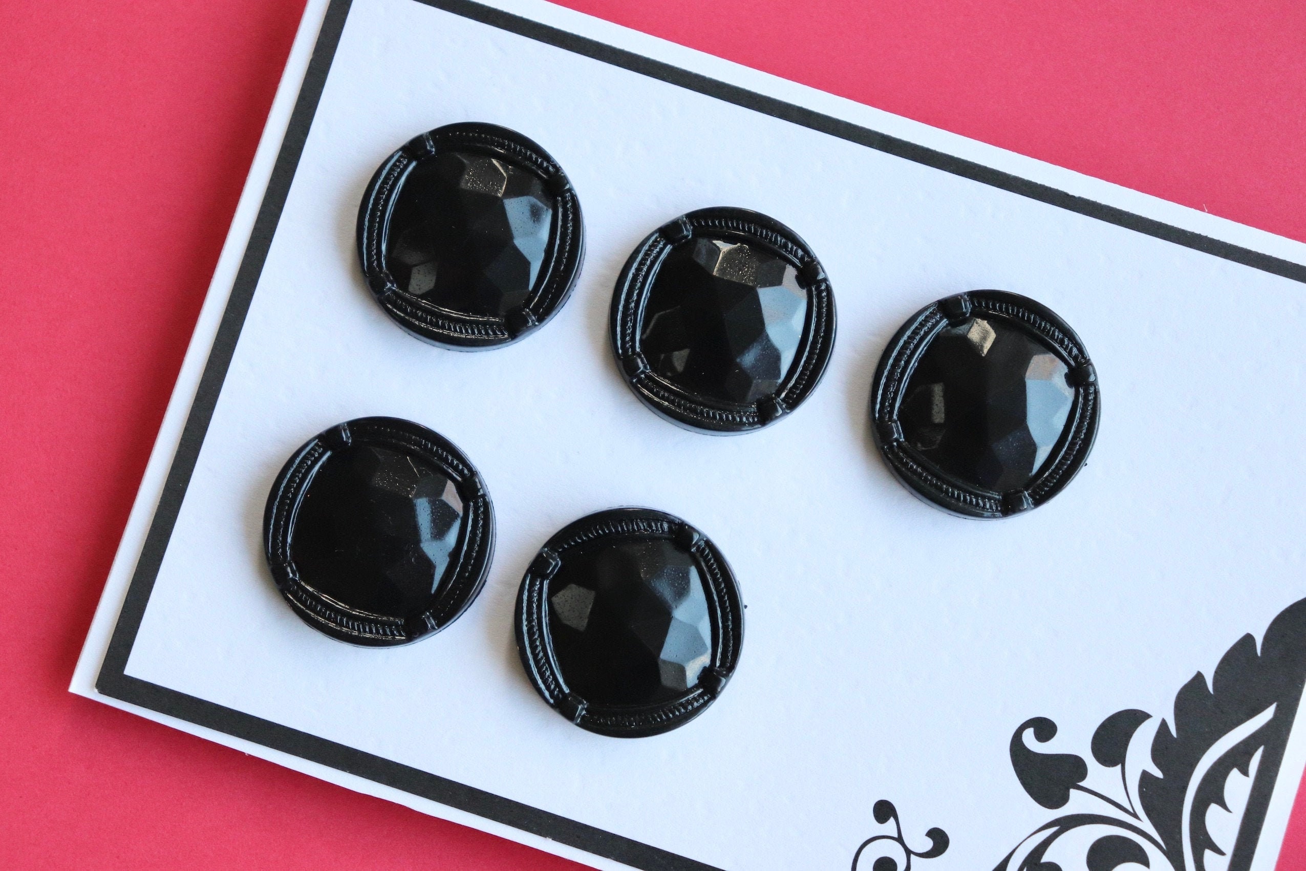 Closures & Fasteners 22mm Shiny Black Glass Look Buttons Stunning ...