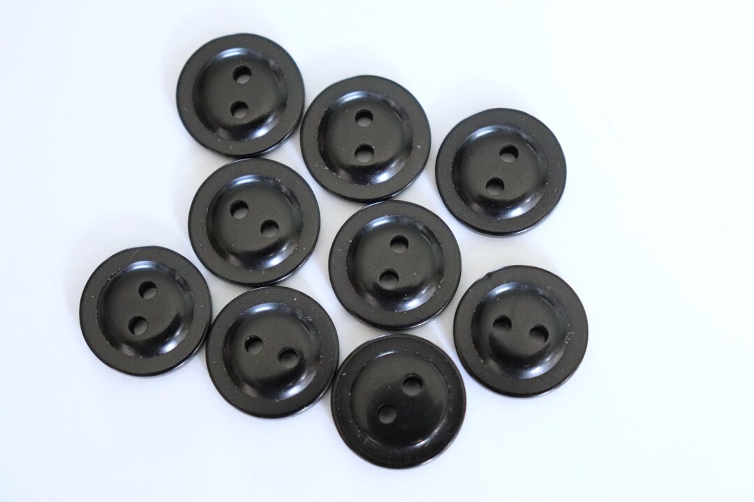 Thin Black Shirt Buttons - Vintage Matte 2-hole Fashion Set of 9 - 14mm ...