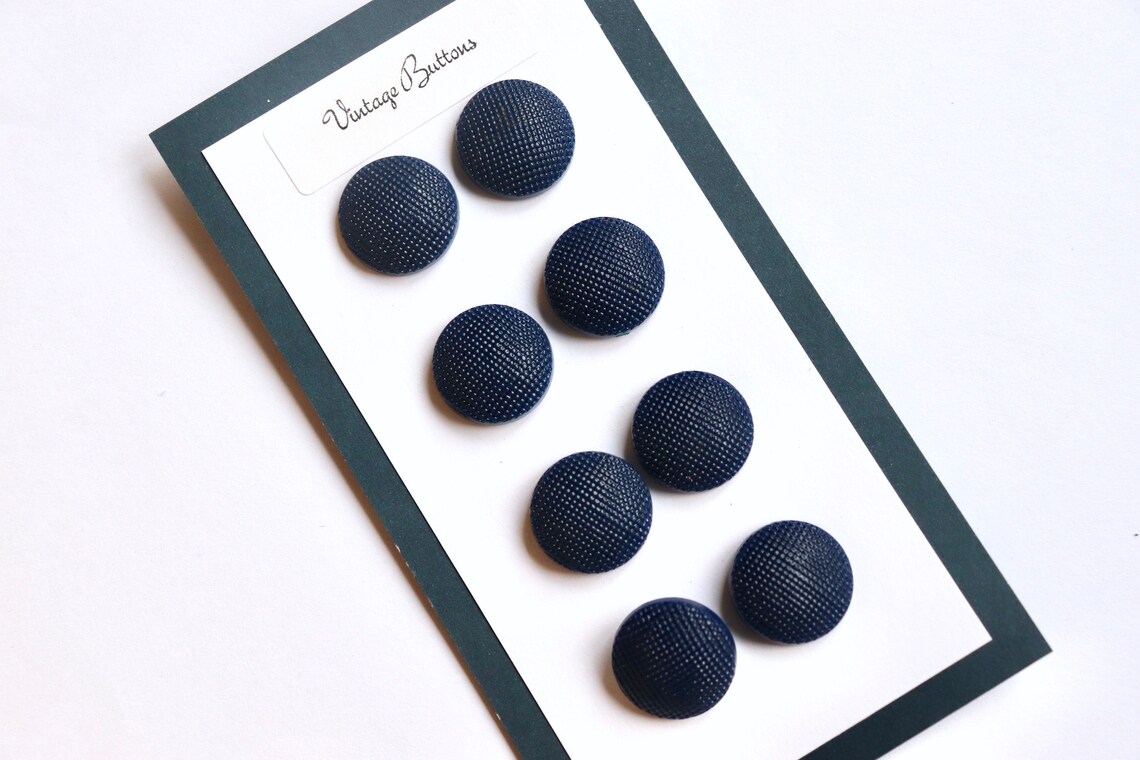 Navy Dark Blue Classic Buttons Vintage Quality Plastic Set of 8 With ...