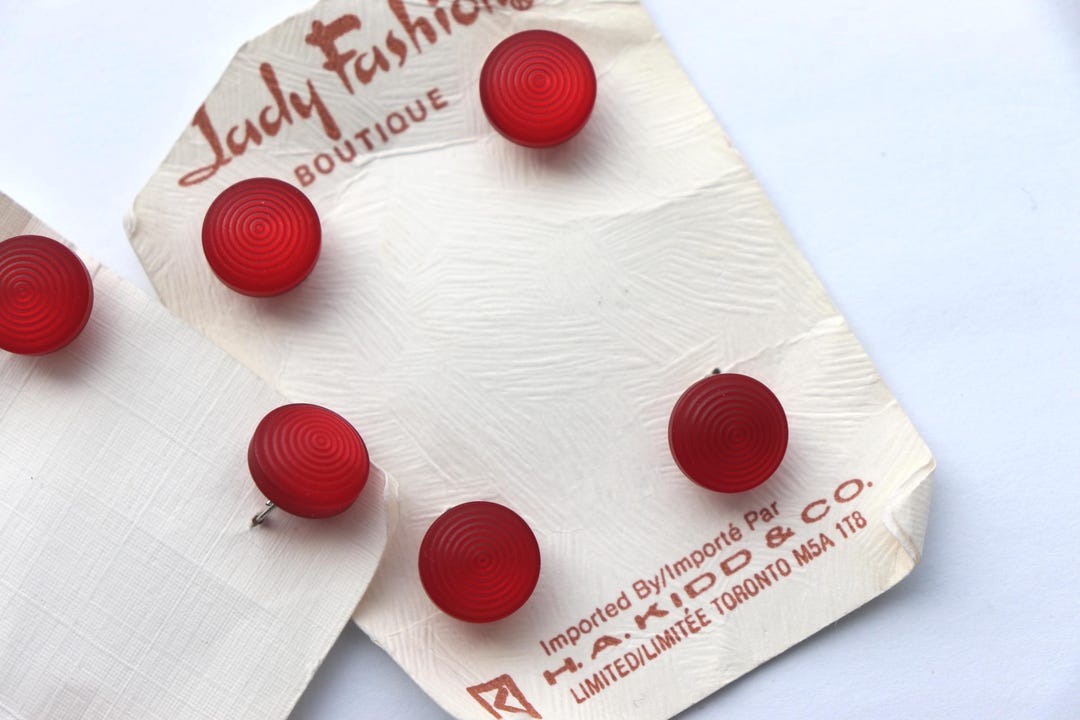 Vintage Set Ruby Red Buttons 12 Small Plastic Shank Buttons For