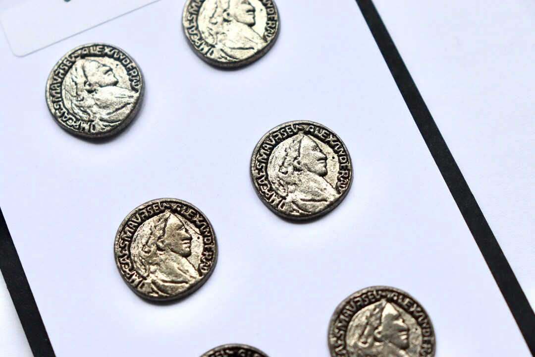 Silver Metal Alexander the Great Buttons Roman Greek Style Vintage Set ...