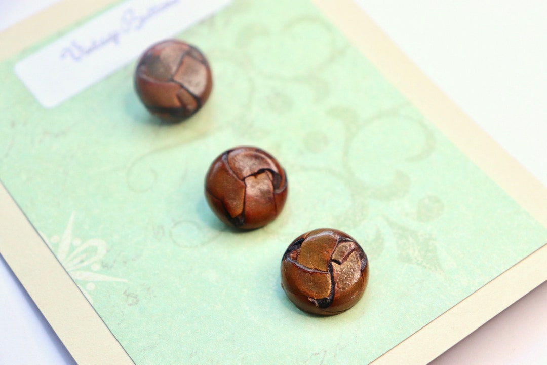 Vintage Flat Top Leather Buttons Quality Brown Set With Metal Loop 15mm ...