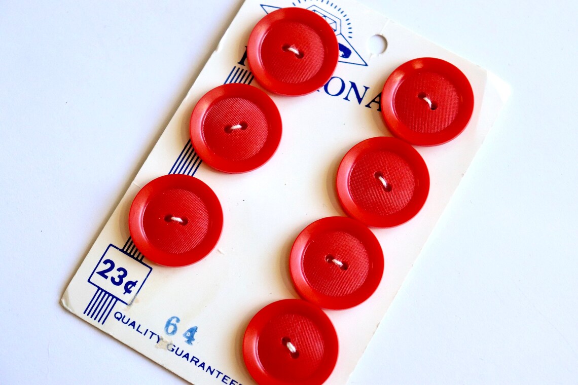 Beautiful Vintage Red Buttons - Quality Textured 2-hole Set of 7 on ...