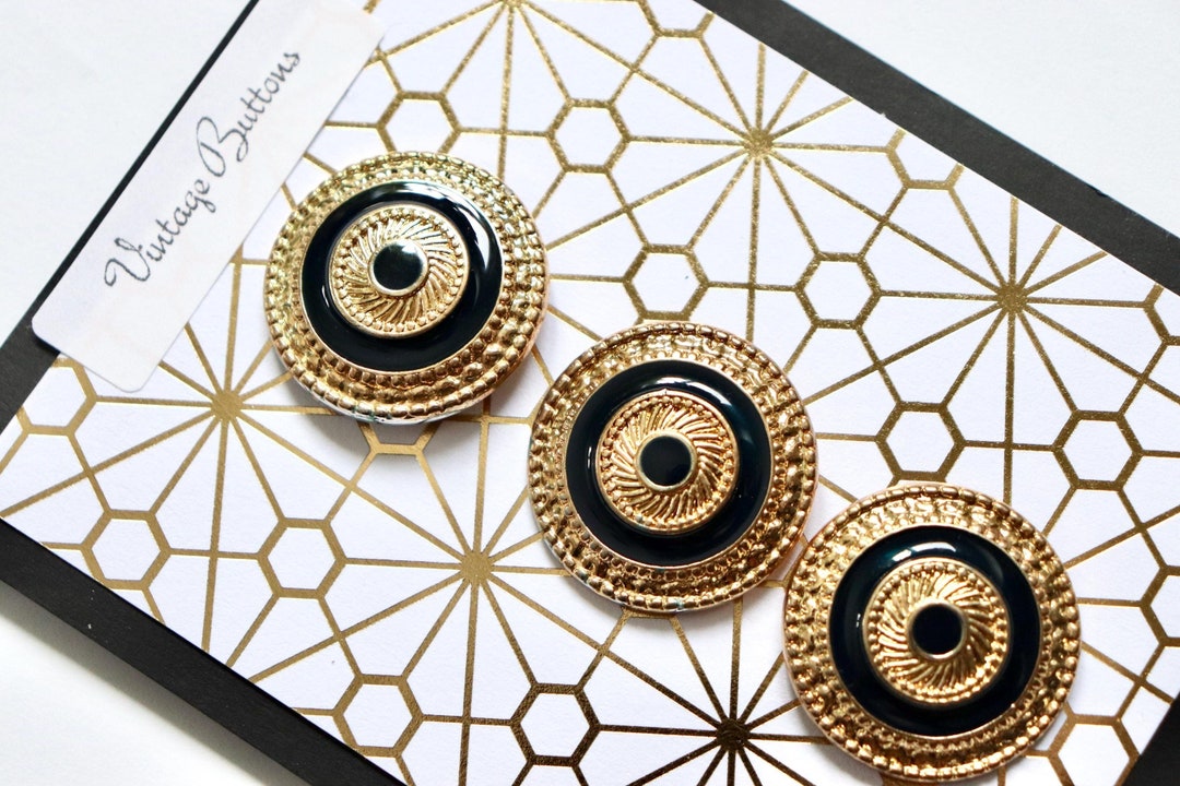 Gorgeous Gold Black Glam Buttons - Quality Vintage Sparkling Set of 3 ...
