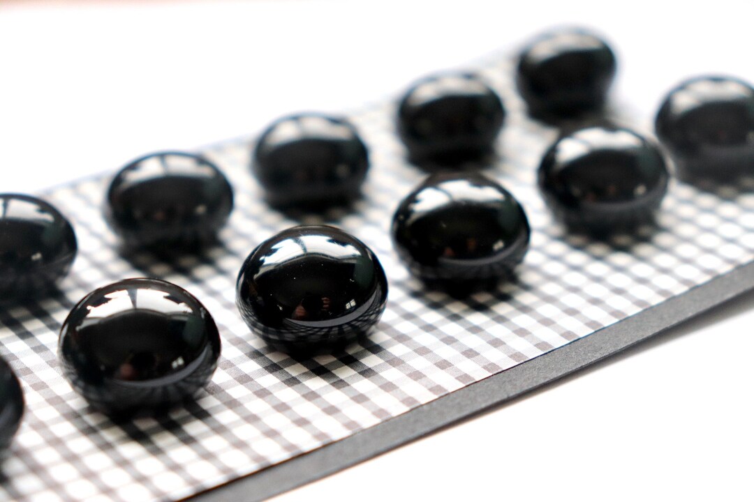 Gloss Black Spherical Buttons Quality Vintage Plastic 3D Set of 14 16mm ...