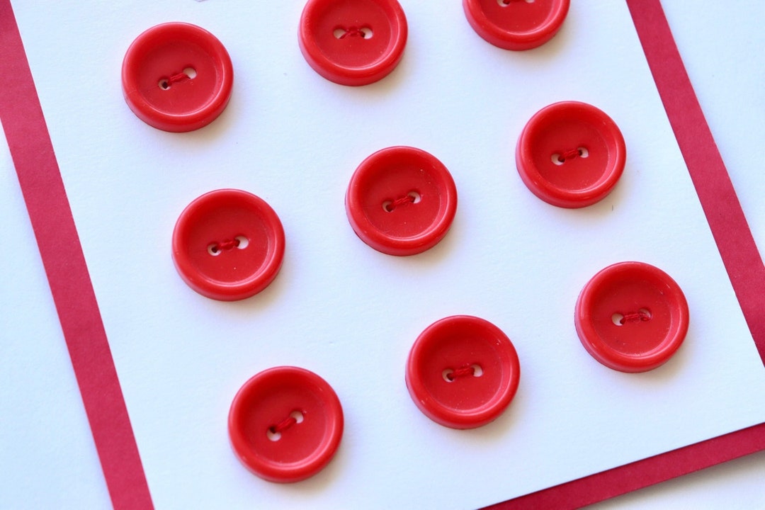 Thick Red Plastic Buttons - Beautiful Vintage Set of 9 on Card - 18mm ...
