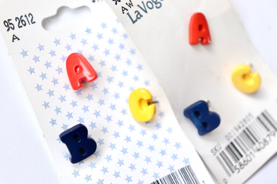 ABC Letter Shape Buttons in Primary Colours Red Blue Yellow Vintage Set ...