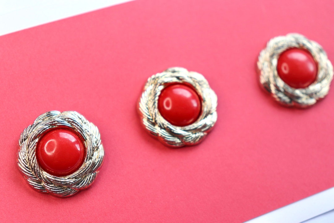 Beautiful Retro Ruby Red Coat Buttons - Gold Metallic Set of 4 - 25mm ...
