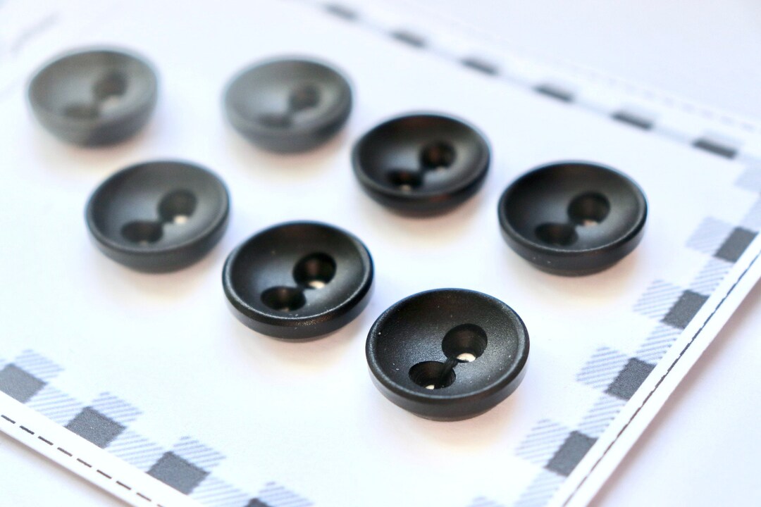 Vintage Black 3D Concave Buttons - Retro Quality Plastic 2-hole Set of ...