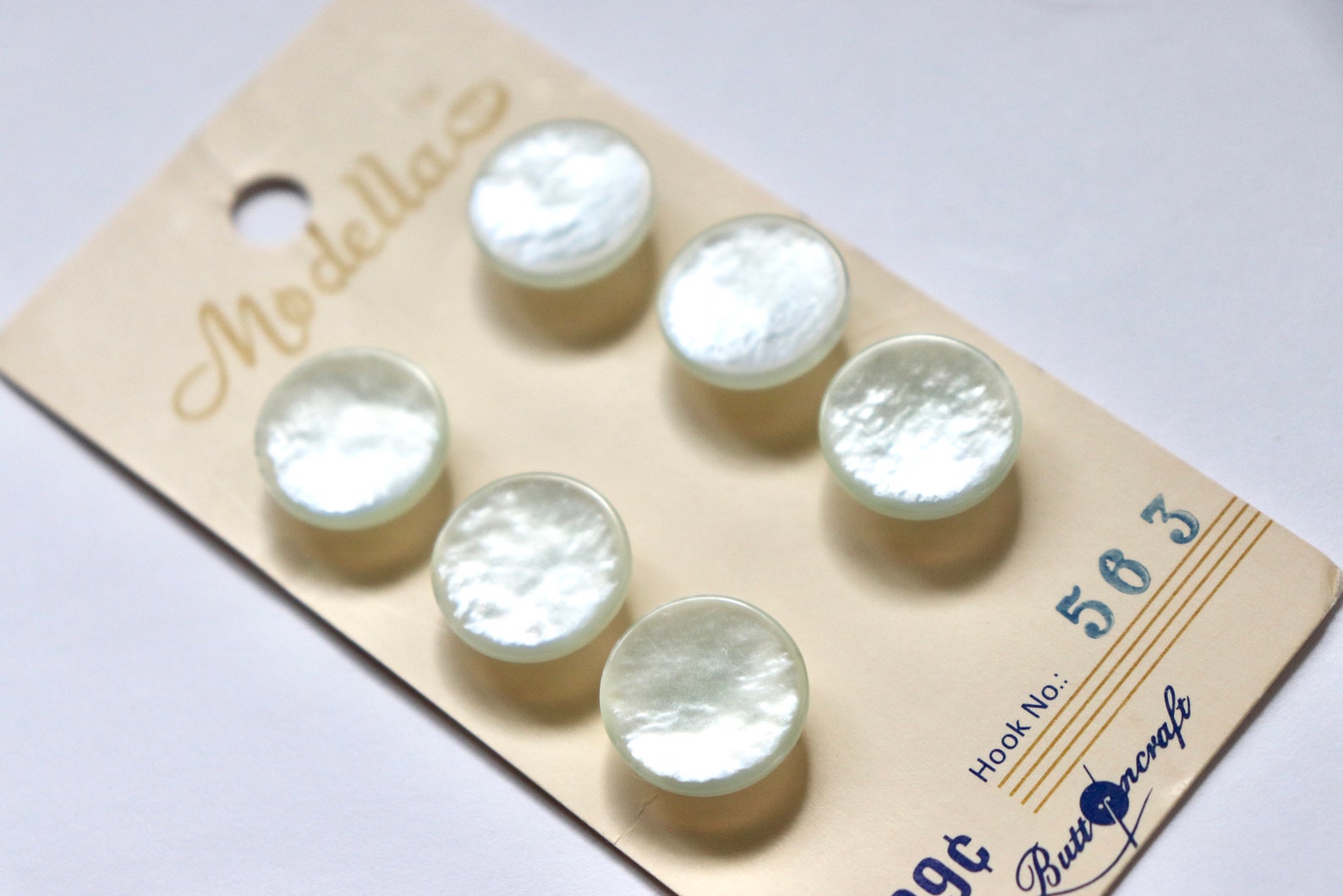 Shiny Pearl White Plastic Buttons - Vintage Shank Set of 6 on Original ...