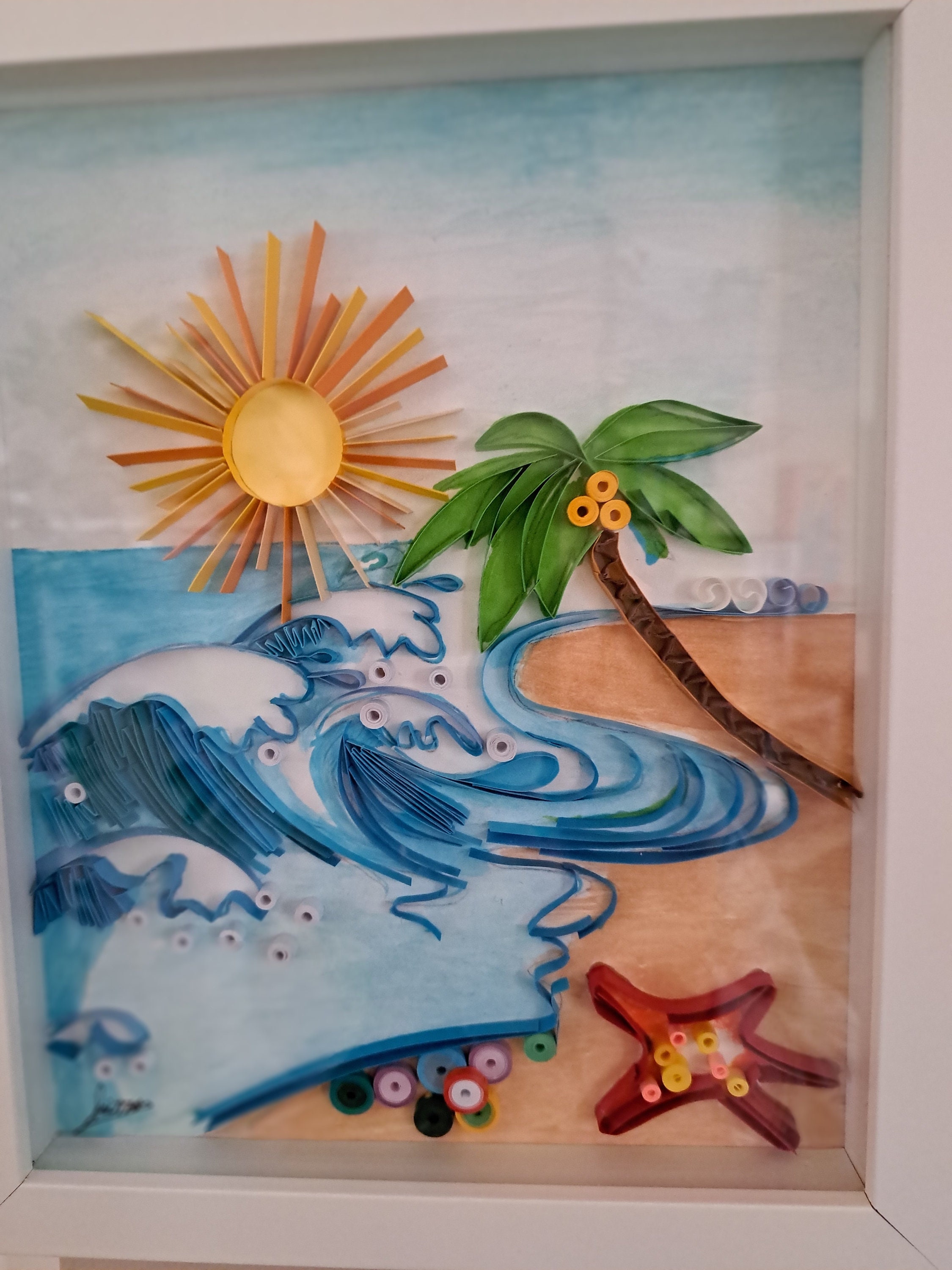 The Beach Quilling 10x8 in Handmade Frame With Glass Original Handmade ...