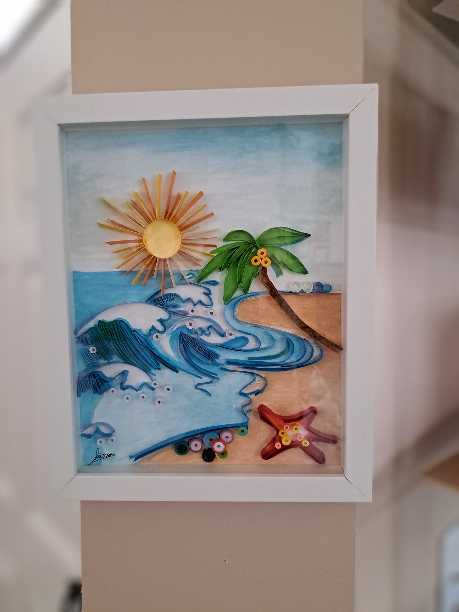 The Beach Quilling 10x8 in Handmade Frame With Glass Original Handmade ...