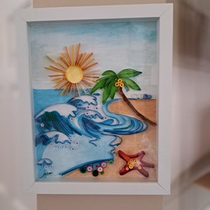 The Beach Quilling 10x8 in Handmade Frame With Glass Original Handmade ...