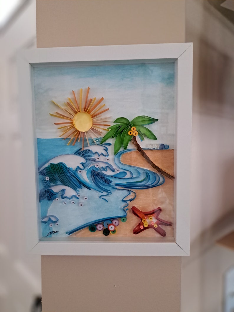 The Beach Quilling 10x8 in Handmade Frame With Glass Original Handmade ...