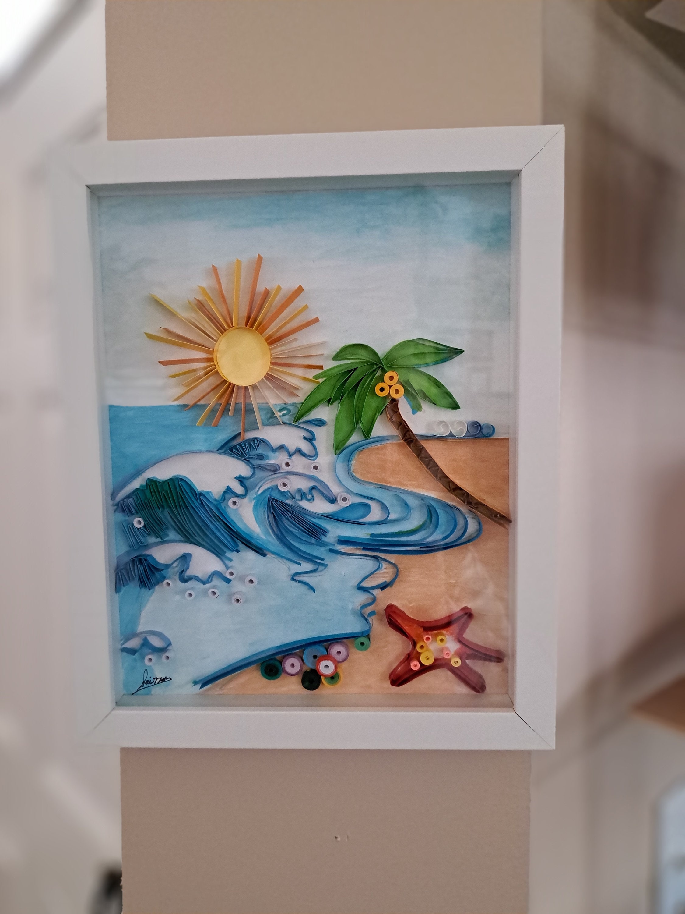 The Beach Quilling 10x8 in Handmade Frame With Glass Original Handmade ...