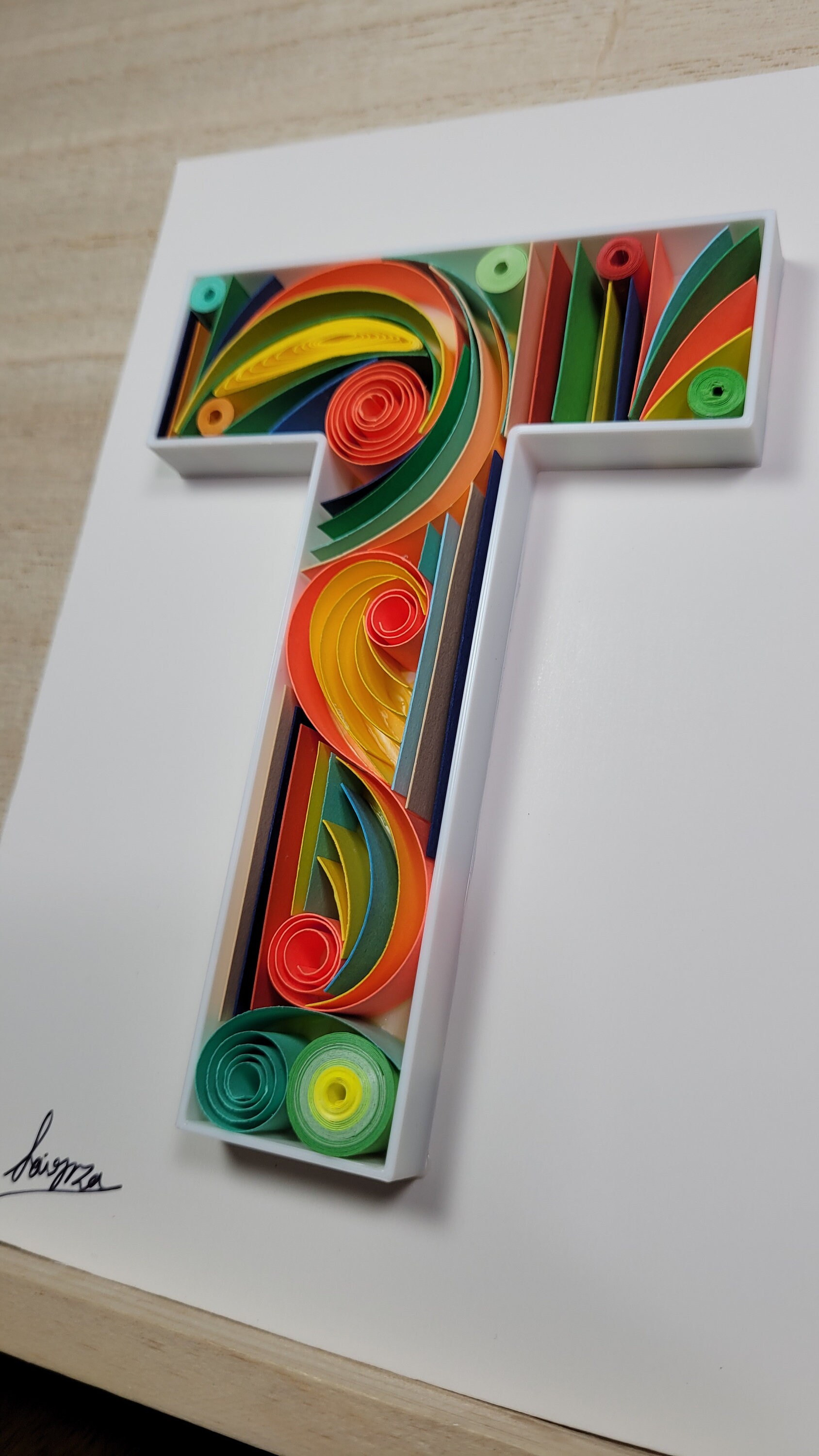 T Quilled Wall Paper Art Letter T Quilling Paper Art Personalised ...
