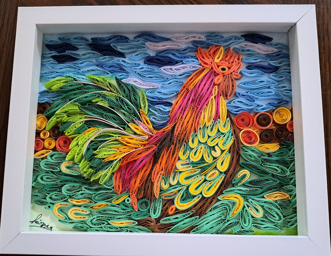 Handmade Quilling Rooster Art 3D Paper Quilled Farmhouse Decor in ...