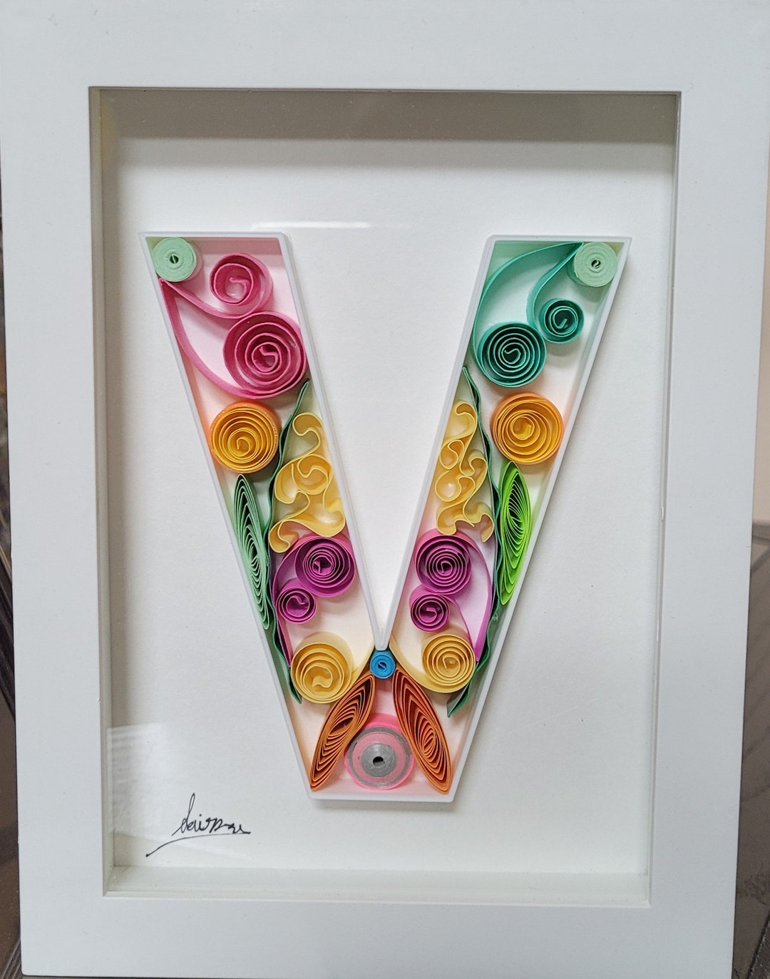 Quilled Letter V Wall Art – Personalized Monogram Gift, Handmade Framed ...