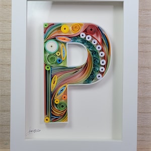 Quilled Letter P Wall Art – Personalized Monogram Gift, Handmade Framed ...
