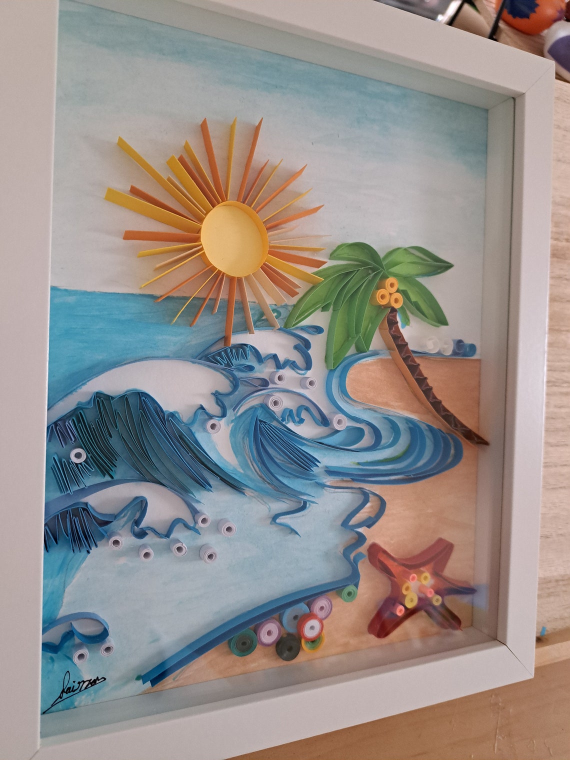 The Beach Quilling 10x8 in Handmade Frame With Glass Original Handmade ...