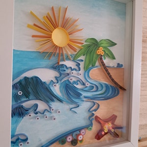 The Beach Quilling 10x8 in Handmade Frame With Glass Original Handmade ...