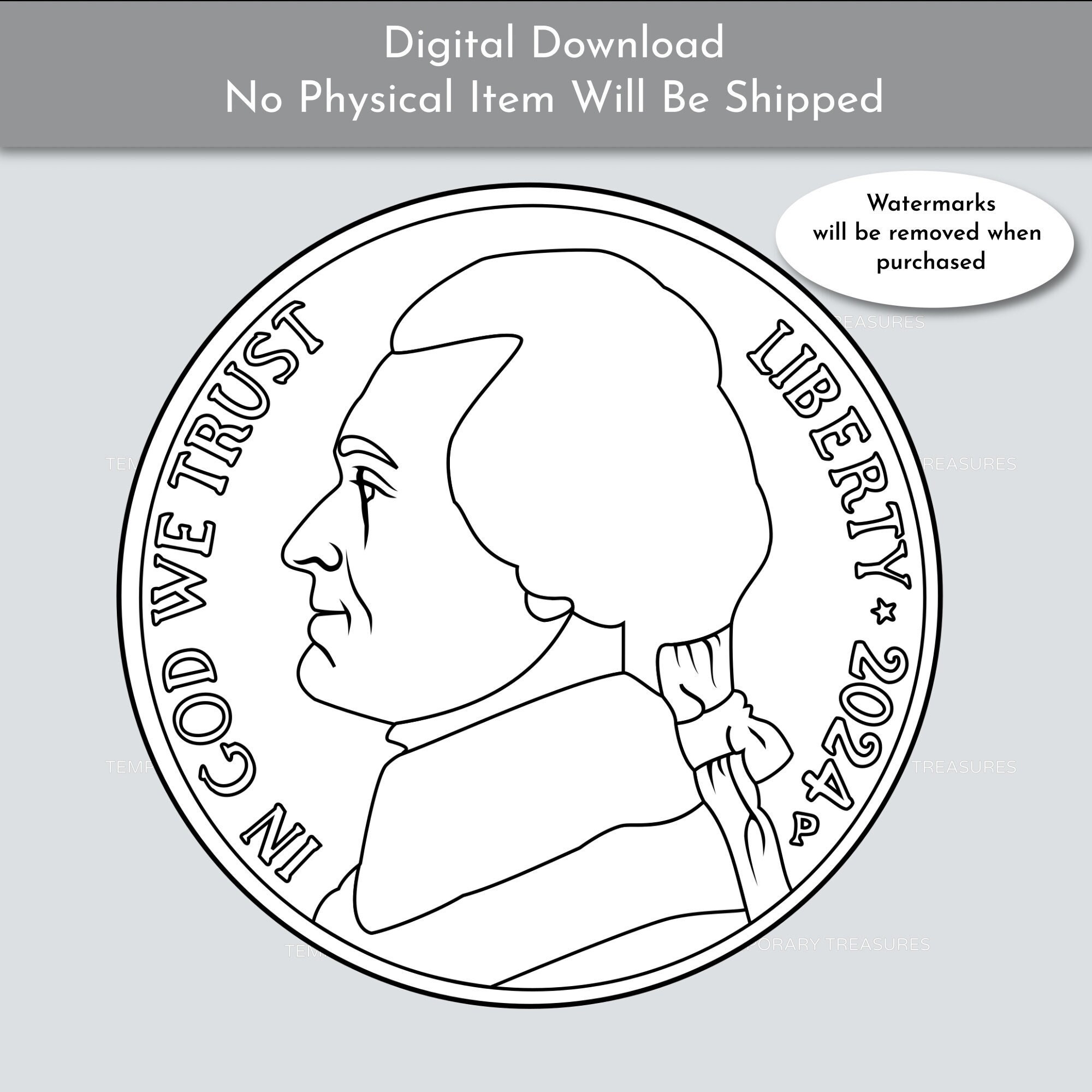 2024 Nickel, US Coin, Digital Download Clipart for Commercial or ...