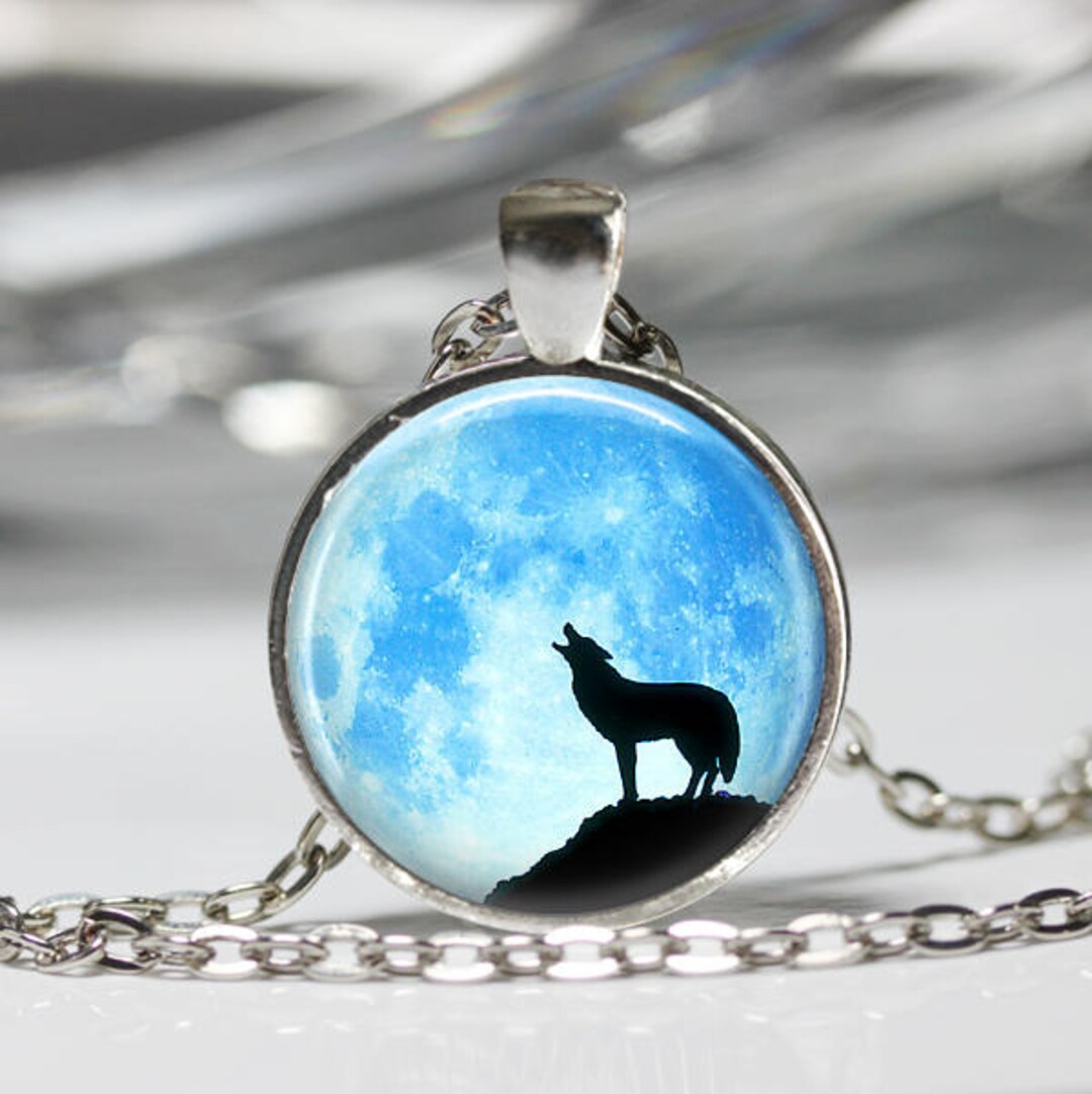 Blue Moon Jewelry, Wolf Necklace, Animal Moon Pendant A25 - Etsy