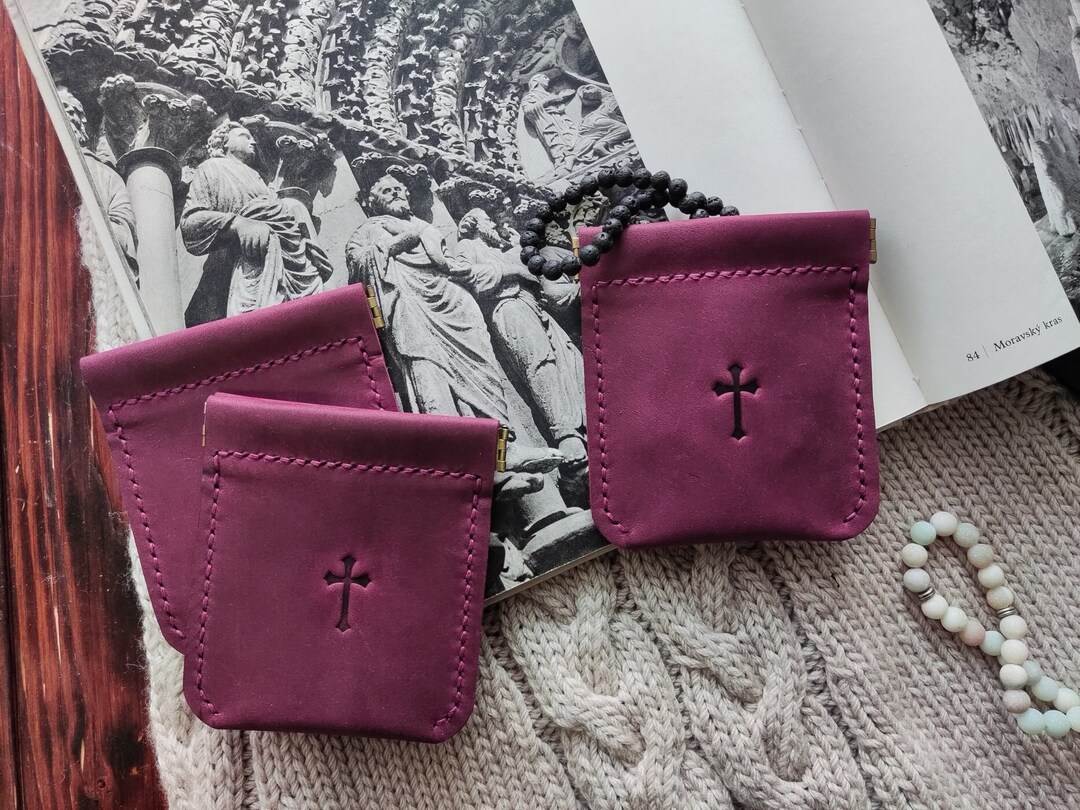 Leather Rosary Pouch With Cross Personalized Handmade Catholic Gift - Etsy