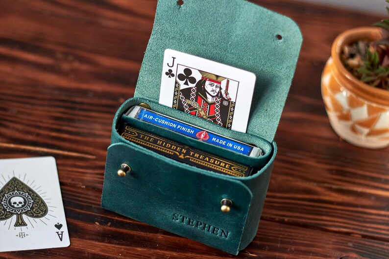 2 Deck Personalized Leather Playing Card Case Custom Leather | Etsy
