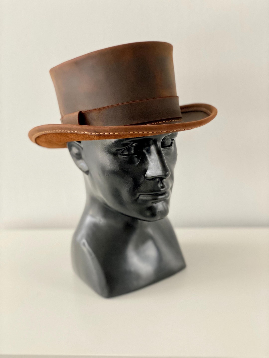 Personalized Leather Steampunk Top Hat: Hand-stitched Crazy Horse ...