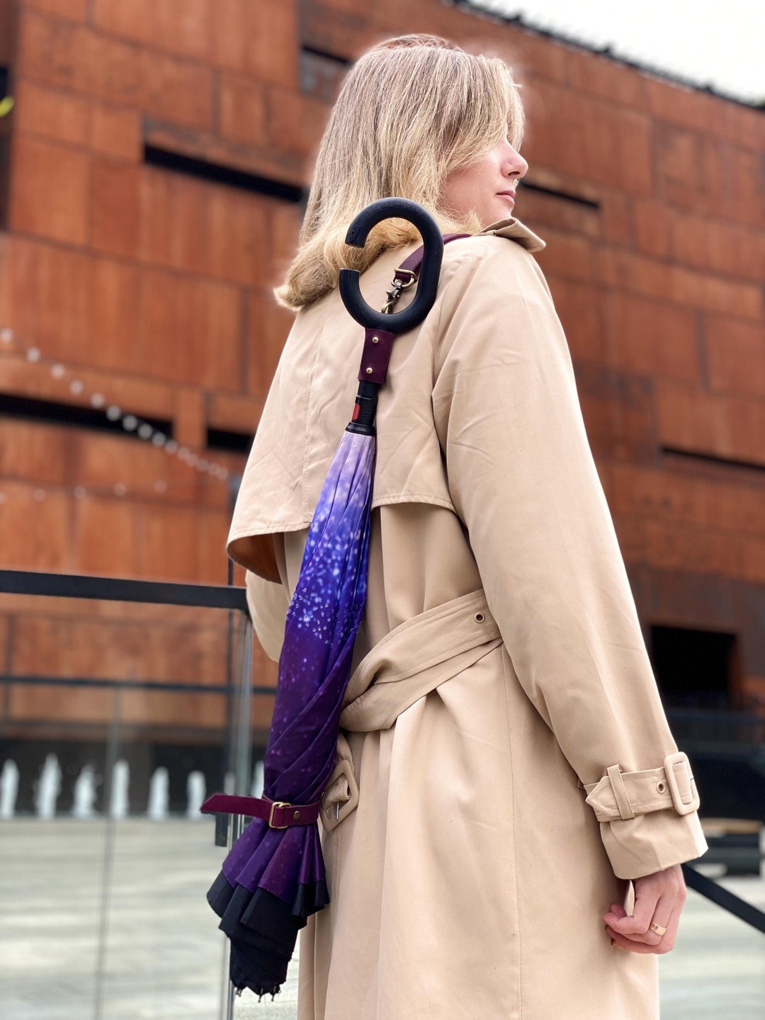 Personalized Leather Umbrella Shoulder Strap: Hands-free Reverse ...