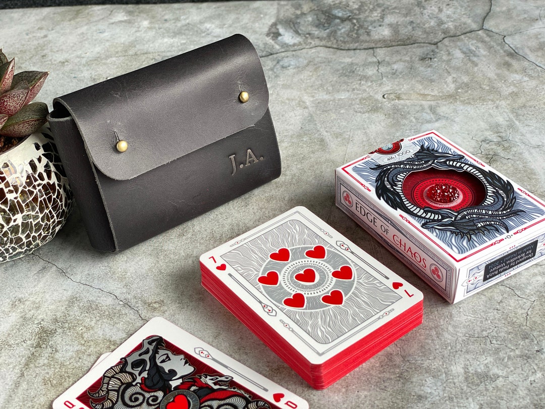 Personalized Leather Poker Card Case With Designer Deck: Collectible ...