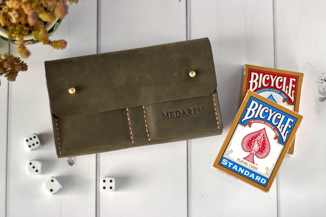 4 Deck Personalized Leather Playing Card Case Playing Card and Dice ...