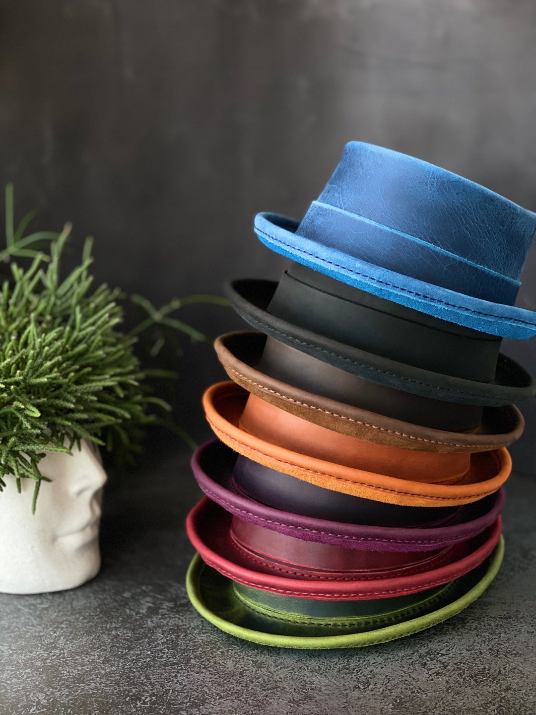 Personalized Leather Pork Pie Hat Unisex Hand-stitched Any Colors Any ...