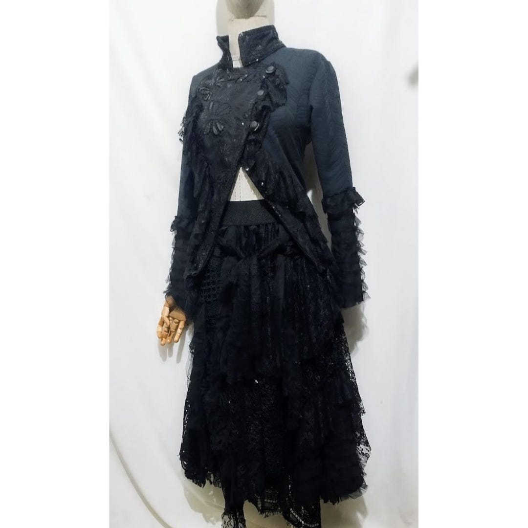 Gothic Style Suit, Skirt, Gothic Wrap Jacket, Black Boho, for Chirstmas ...