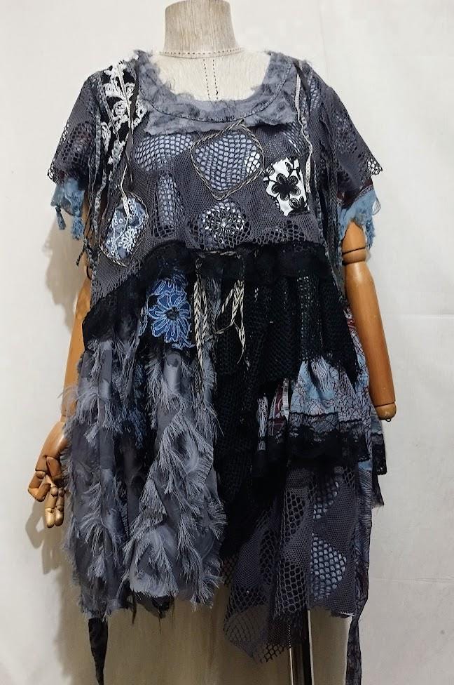 Tattered Goth Tunic Dress: Apocalyptic Feather Skirt, Avant Garde ...