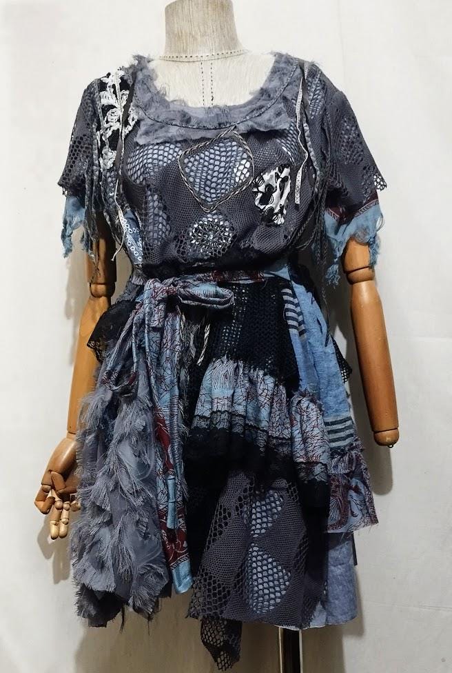 Tattered Goth Tunic Dress: Apocalyptic Feather Skirt, Avant Garde ...