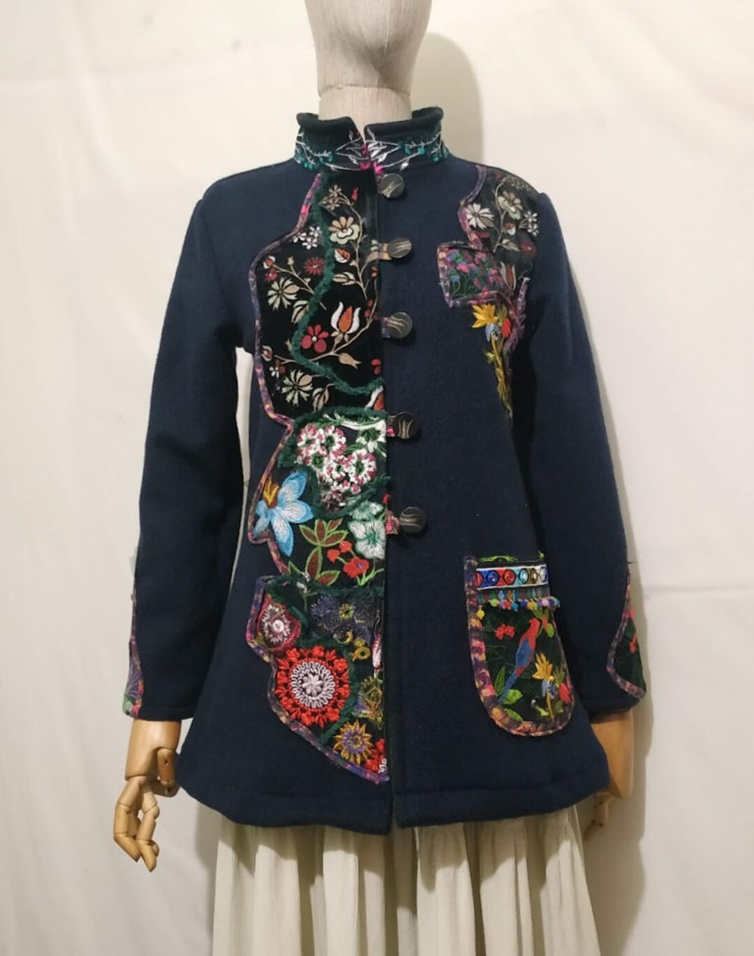 Winter Wool Jacket Embroidered Embellished Unique Handmade - Etsy