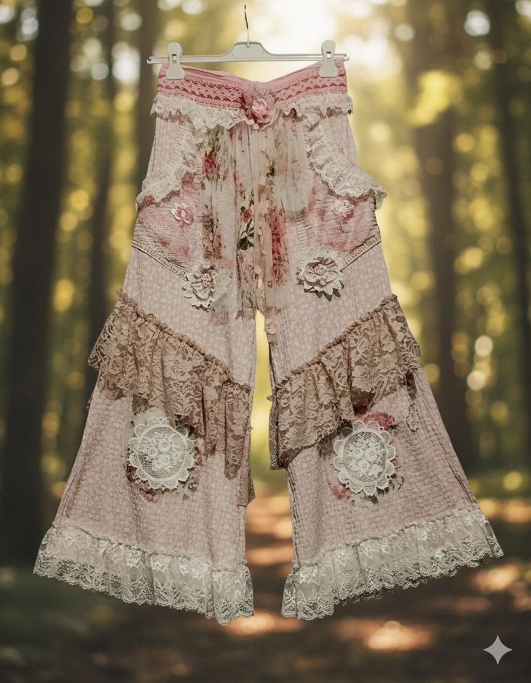Boho Ruffled Pant, Pink, Lace Details, Floral, Romantic Pant - Etsy