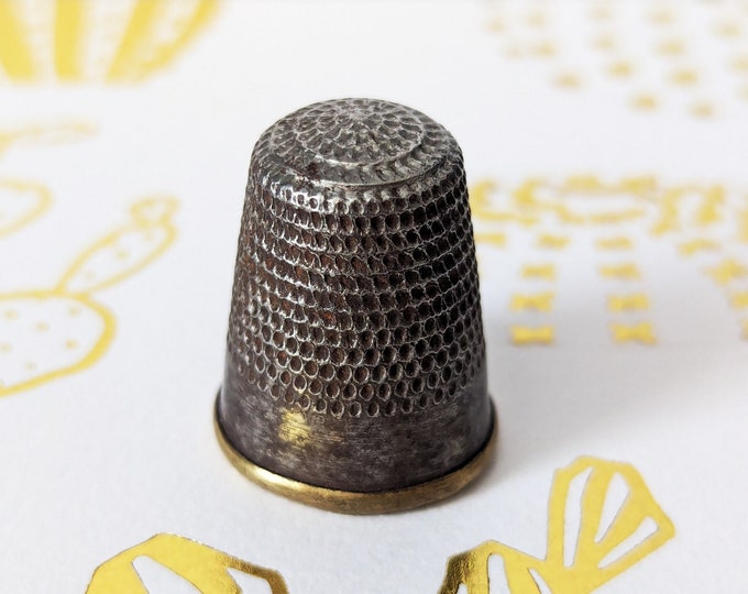 Large Vintage Thimble, Oxidised Steel & Brass Sewing Thimble, Antique ...