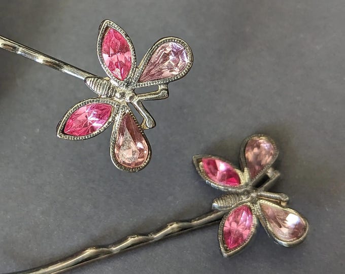 Pink Butterfly Hair Clips, Vintage Paste Gem Hairclips, Pastel Pink ...