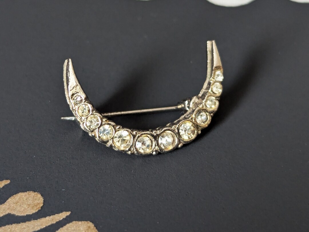Crescent Moon Brooch, 40s Vintage Moon Brooch, Small Paste Brooch ...