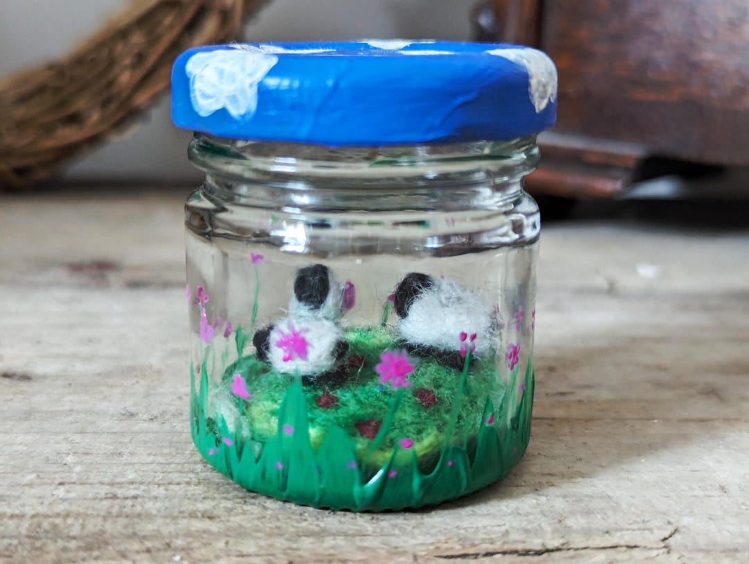 Needle Felted Sheep Diorama in Hand Painted Jar: Tiny Kawaii Animal ...